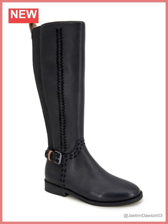 Shoes | Knee High Leather Boots Buckle Whip Stitch Inside Zip Comfort ...